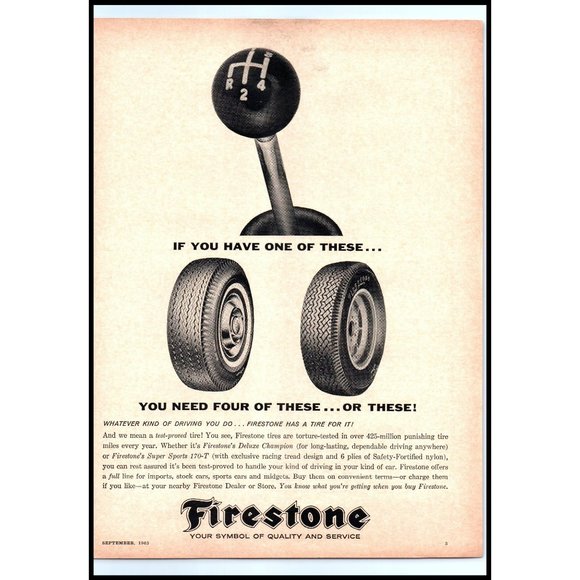 Firestone | Art | 963 Firestone Tires Vintage Print Ad 4 Speed Gear ...